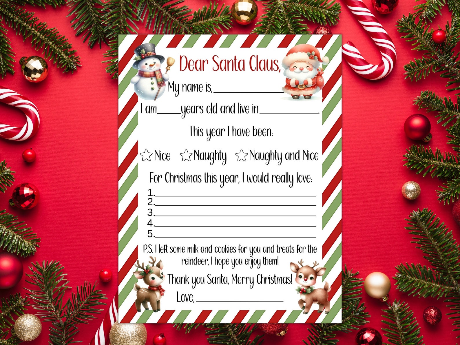Kids Letter to Santa, Printable Letter to Santa Claus, Kids Christmas ...