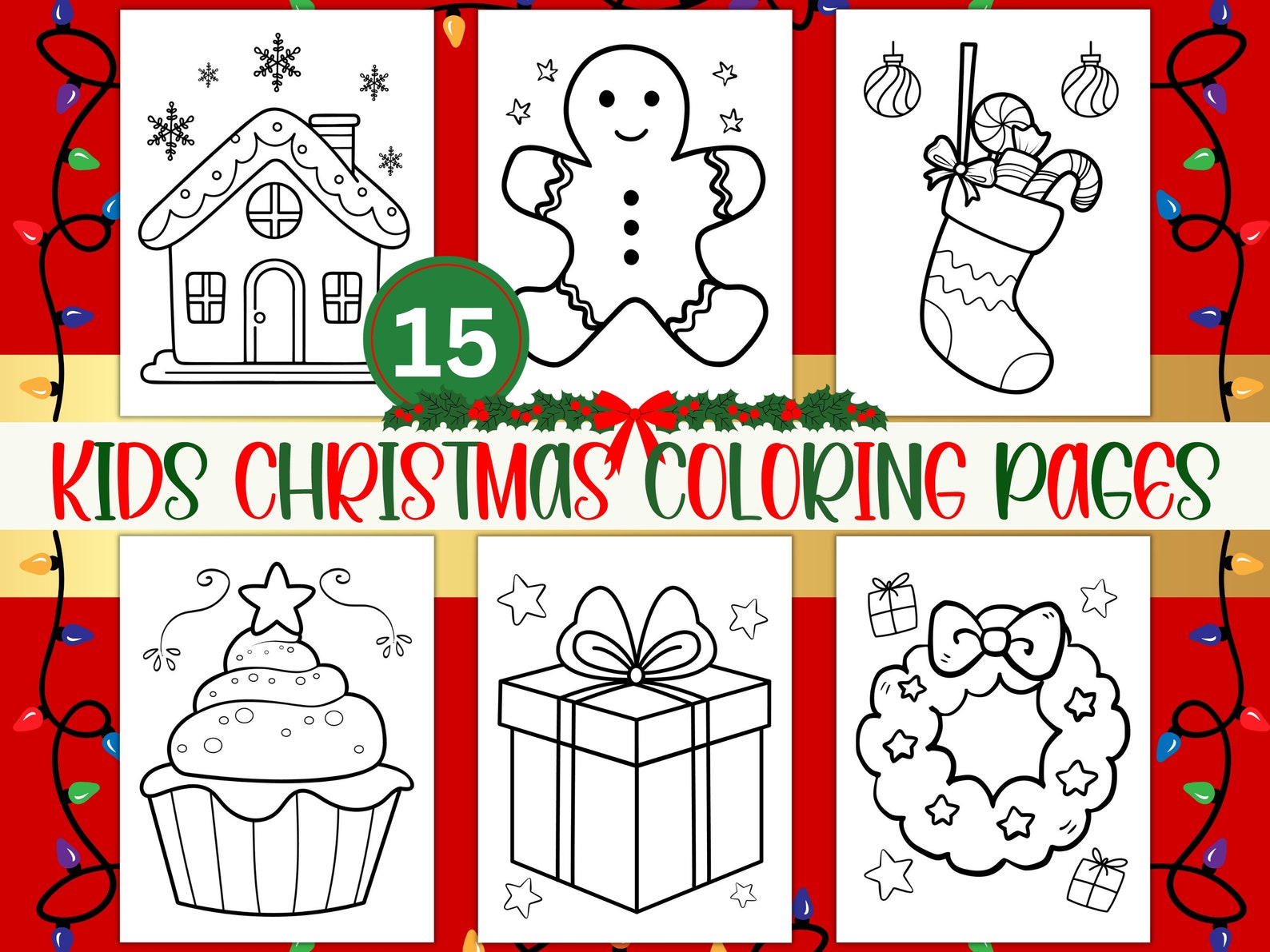 Kids Christmas Coloring Pages, Christmas Activity, 15 Printable ...