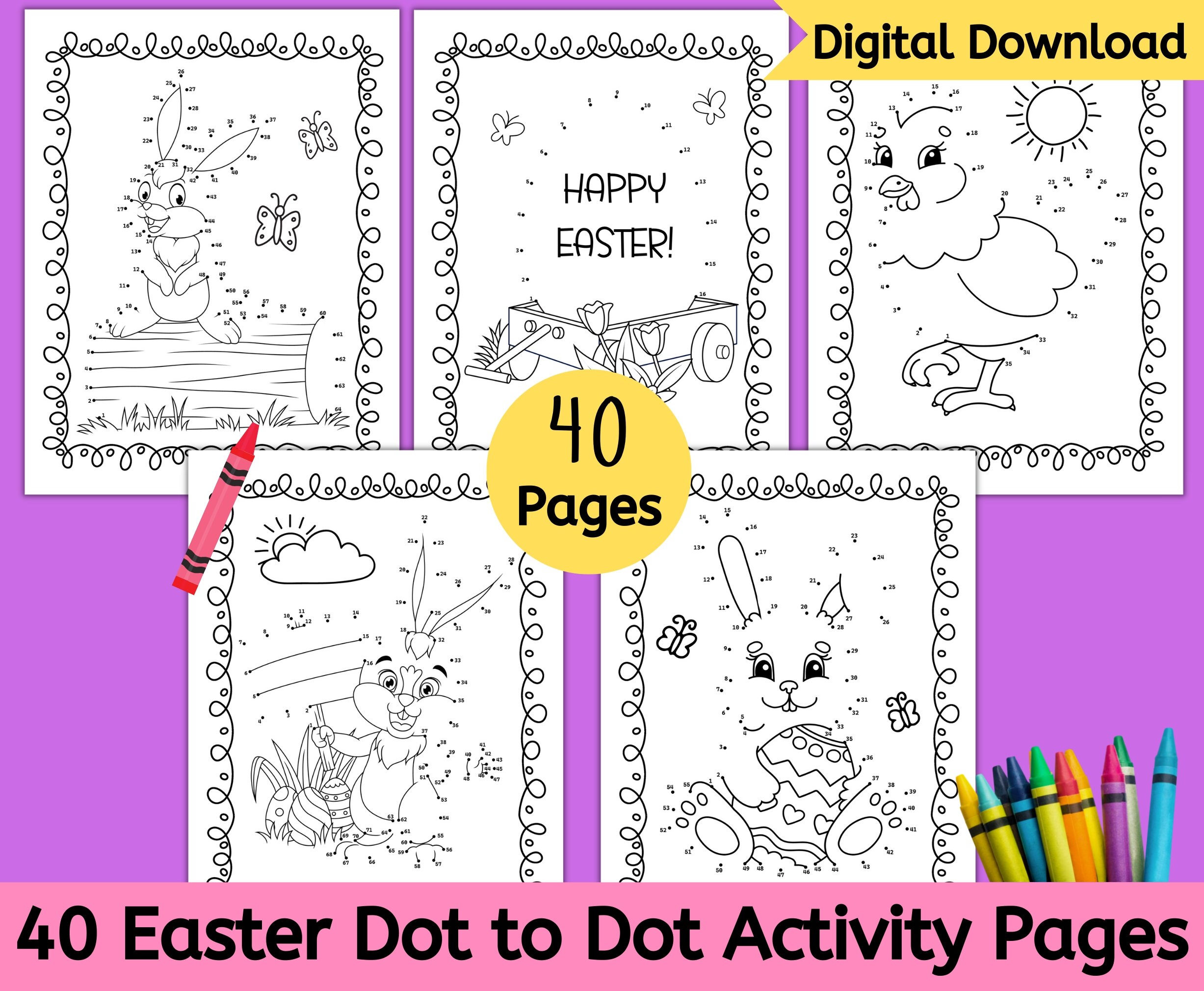 40 Easter Dot to Dot Activity Coloring Pages, Printable Dot to Dot ...