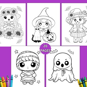 20 Kawaii Halloween Coloring Pages for Kids, Printable Halloween ...