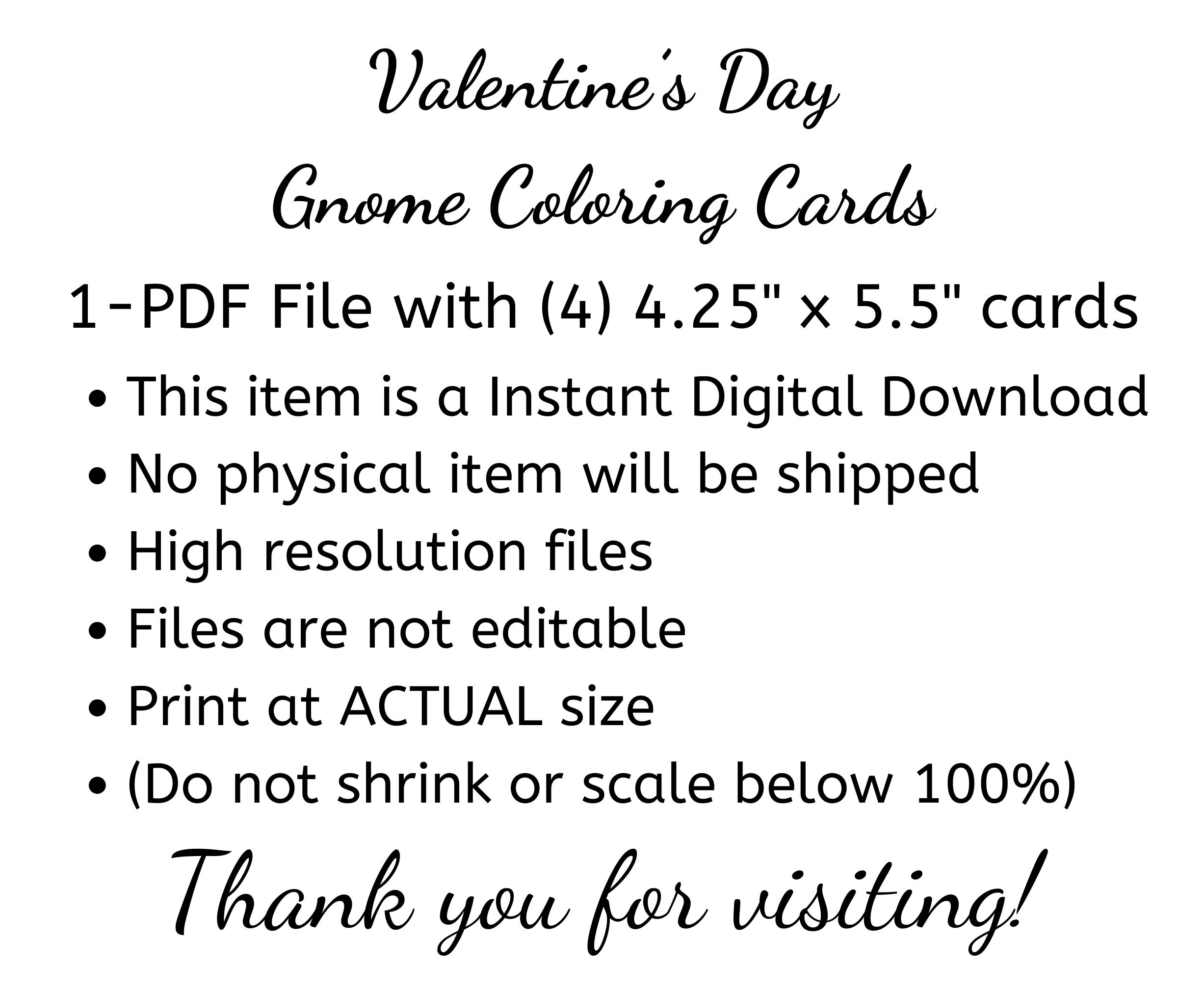 Gnome Coloring Valentine's Day Cards, Printable Valentine's Day Cards ...