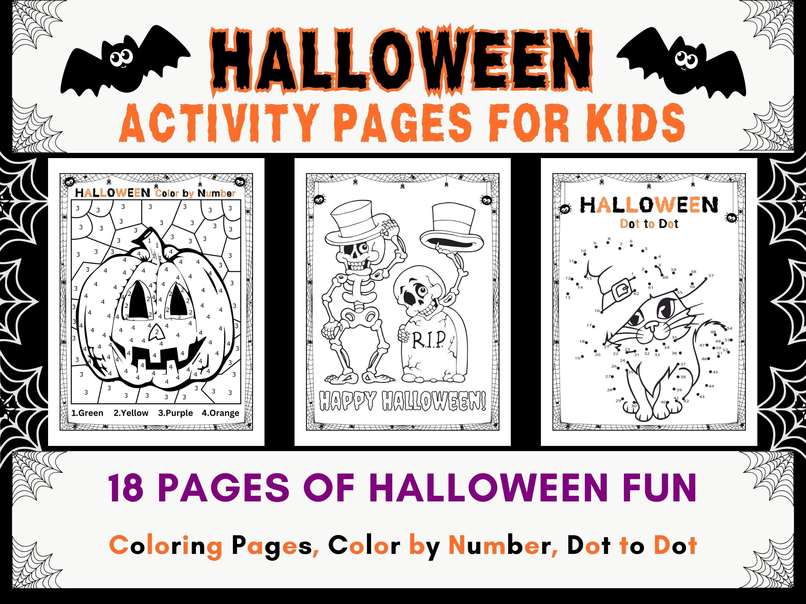Halloween Activity Bundle: Coloring, Dot-to-dot, Color-by-number (PDF ...