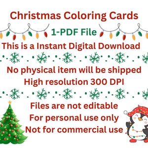 Christmas Coloring Cards, 5 Printable Holiday Cards, Kids Coloring ...