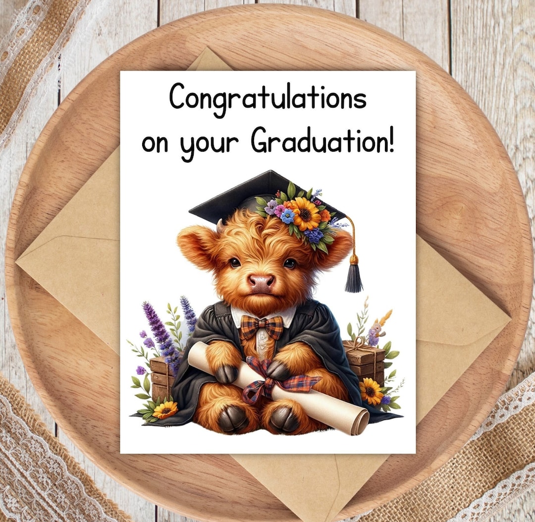 Highland Cow Graduation Card, High School Graduation Card, College Grad ...