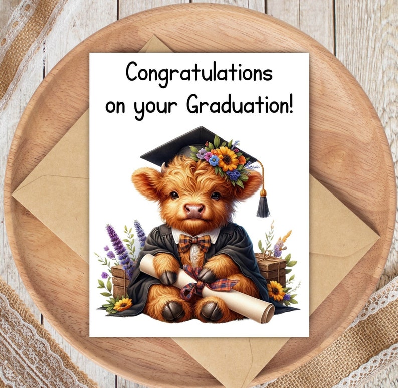 Highland Cow Graduation Card, High School Graduation Card, College Grad ...
