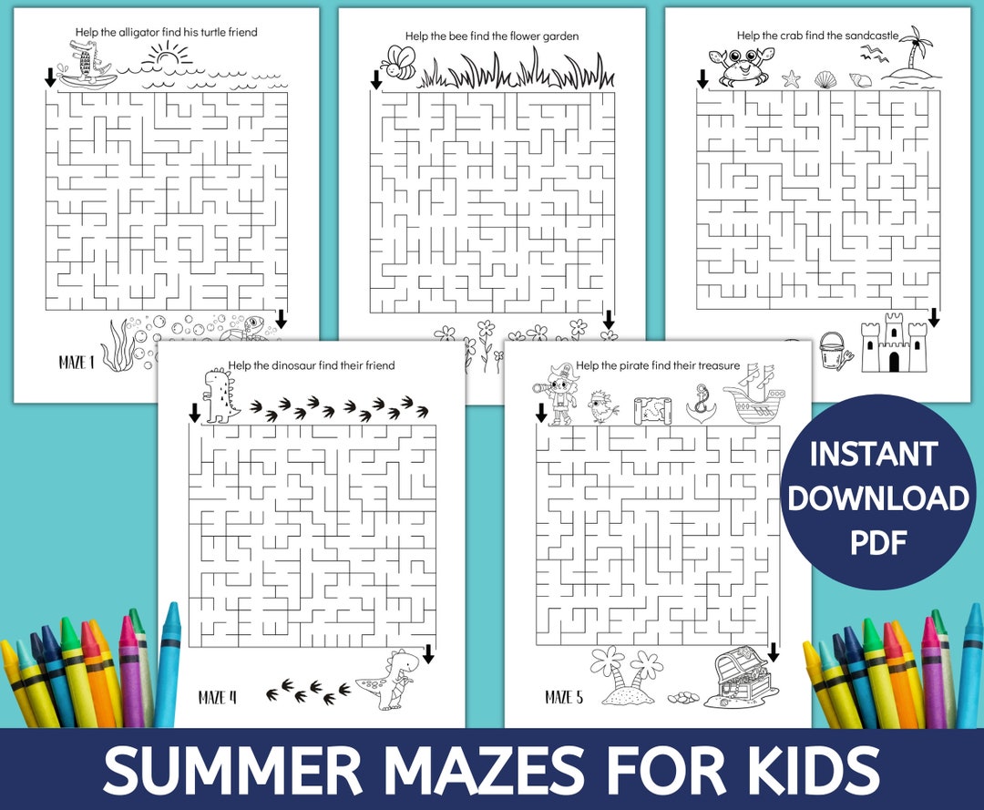 Summer Mazes for Kids, Printable Summer Mazes, Fun Summer Games, Kids ...