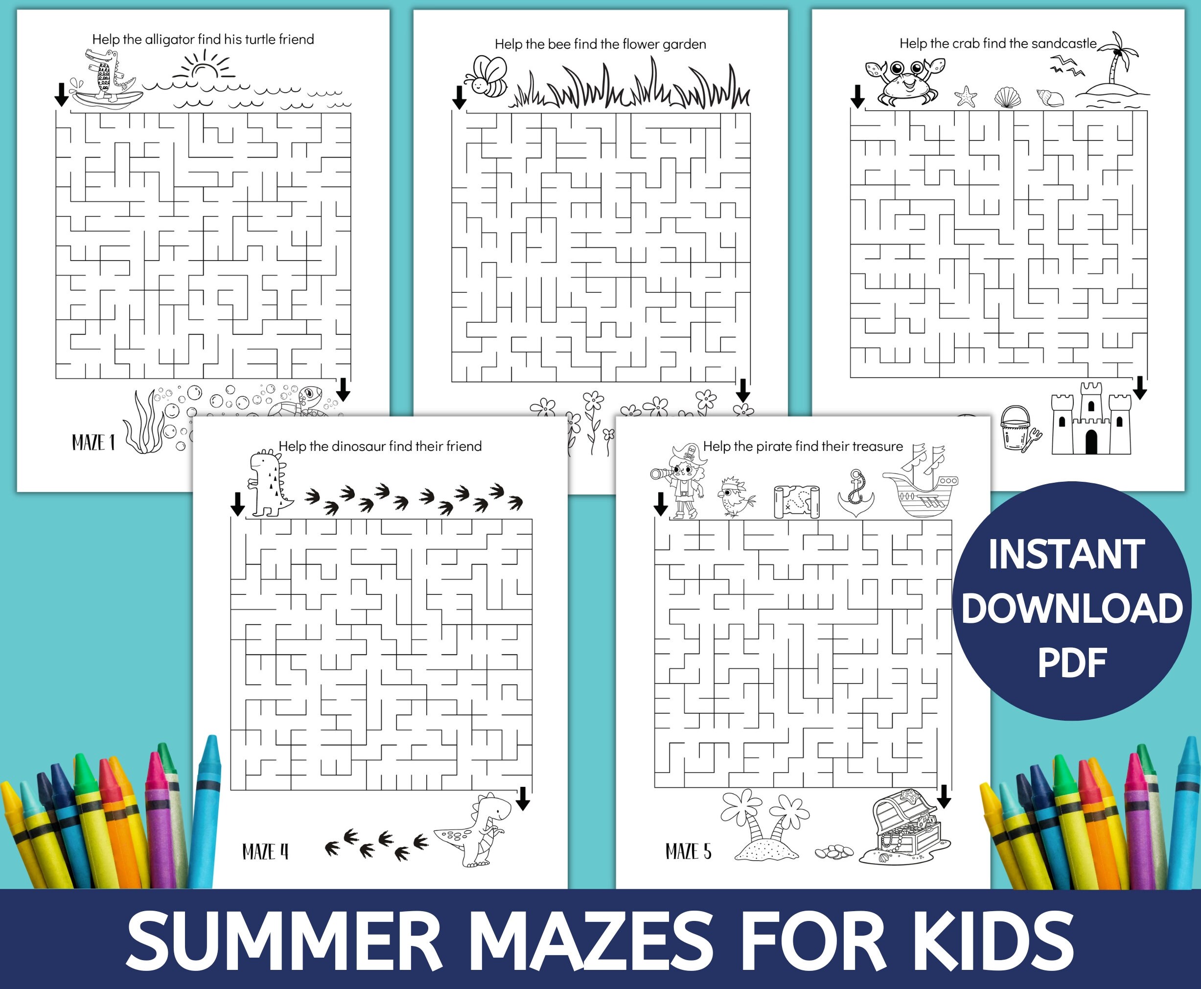 Summer Mazes for Kids, Printable Summer Mazes, Fun Summer Games, Kids ...