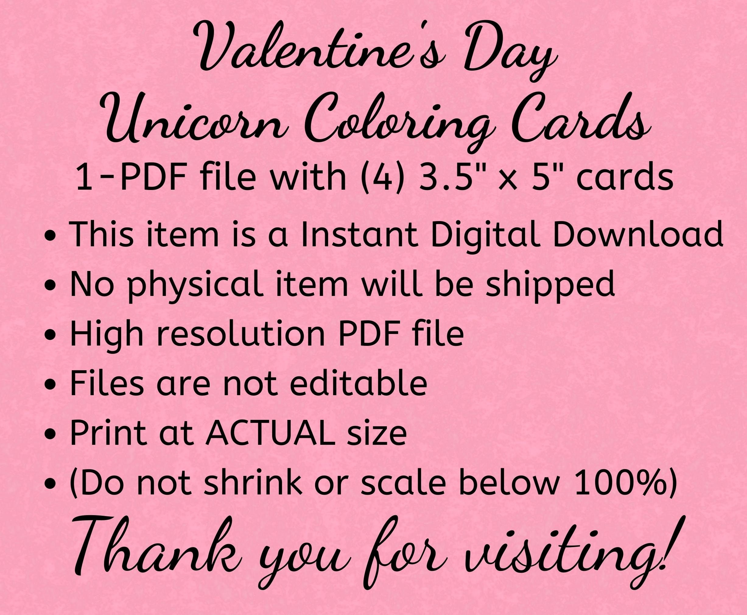 Unicorn Coloring Valentine's Day Cards, Printable Valentine's Day Cards ...