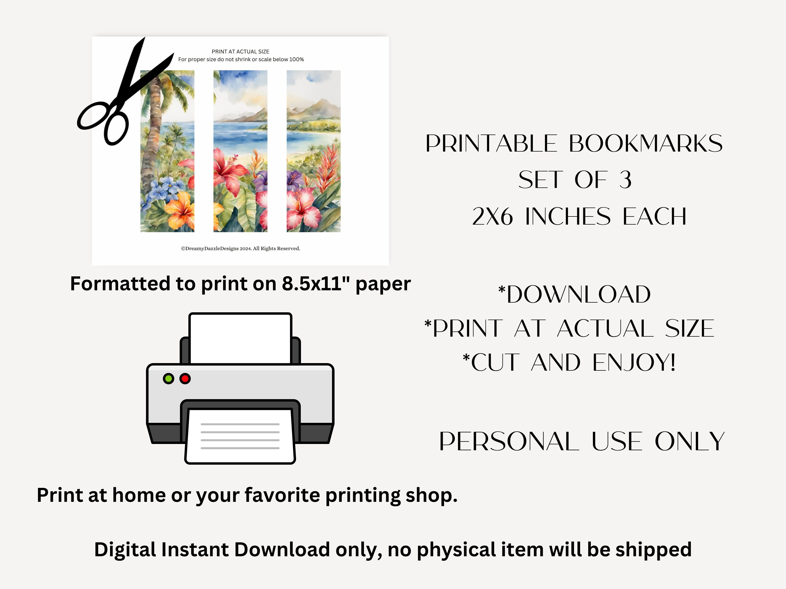 Tropical Island Bookmarks, Printable Watercolor Tropical Beach ...