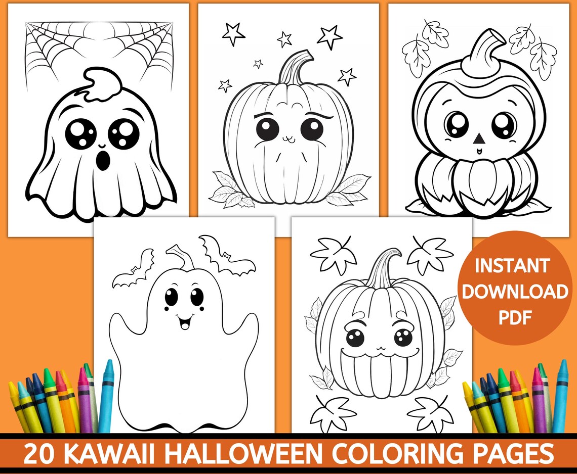 20 Kawaii Halloween Coloring Pages for Kids Printable - Etsy