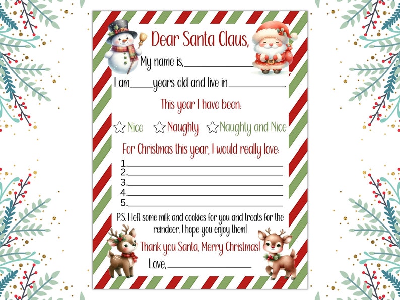Letter to Santa Printable, Kids Letter to Santa, Dear Santa Claus ...