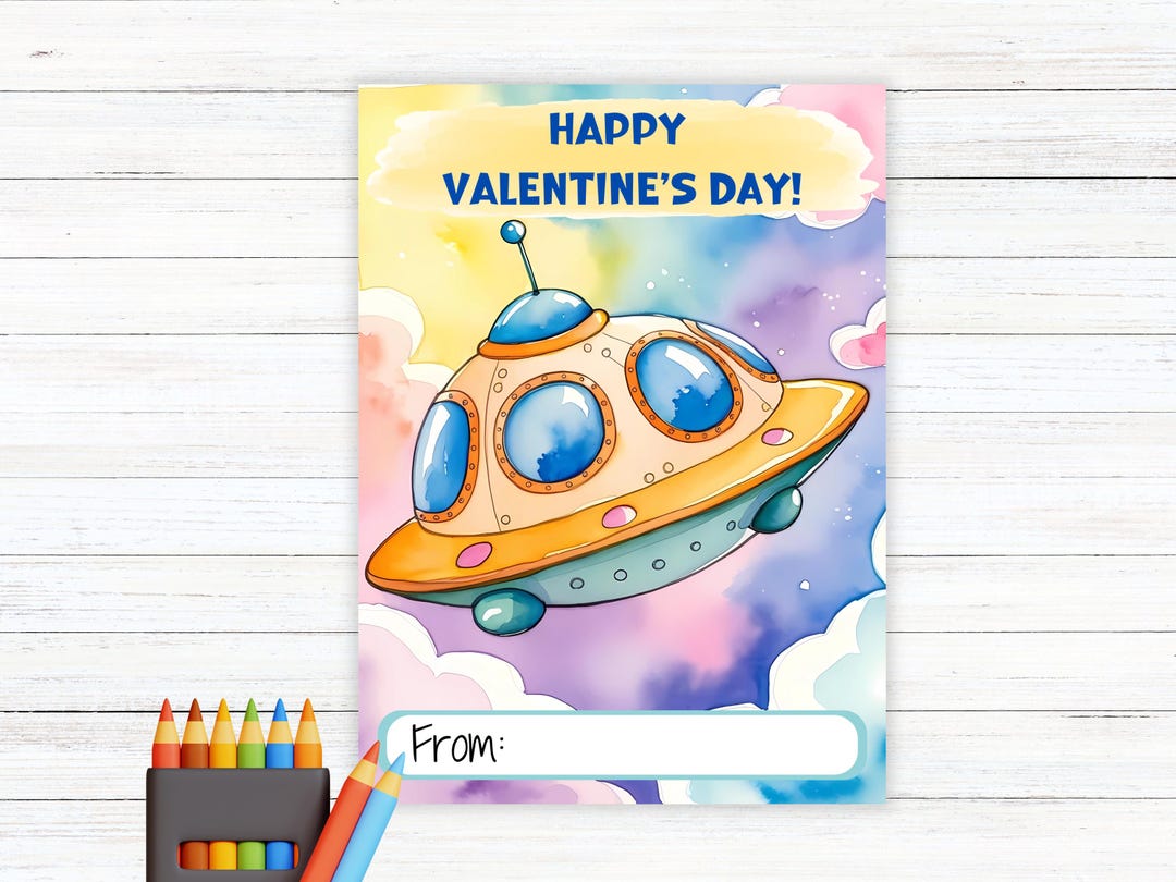 Spaceship Valentine Cards for Kids, Printable Valentine's Day Cards ...