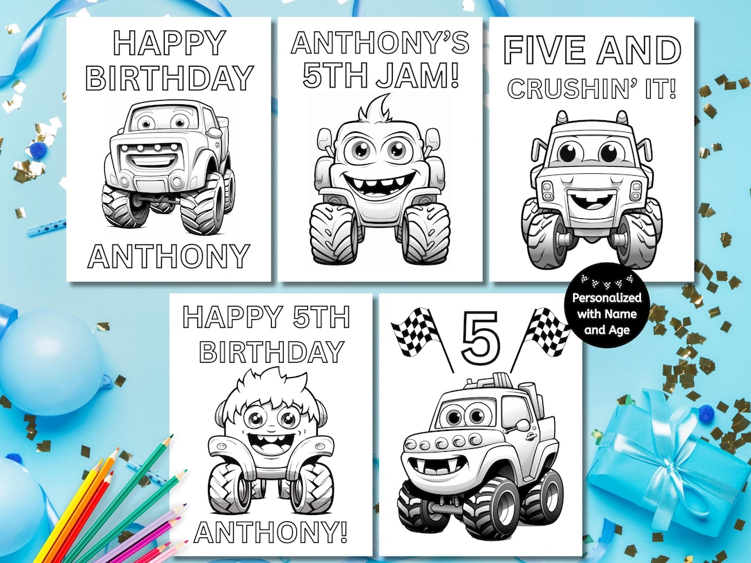 Personalized Monster Truck Birthday Coloring Pages: Custom Kids ...