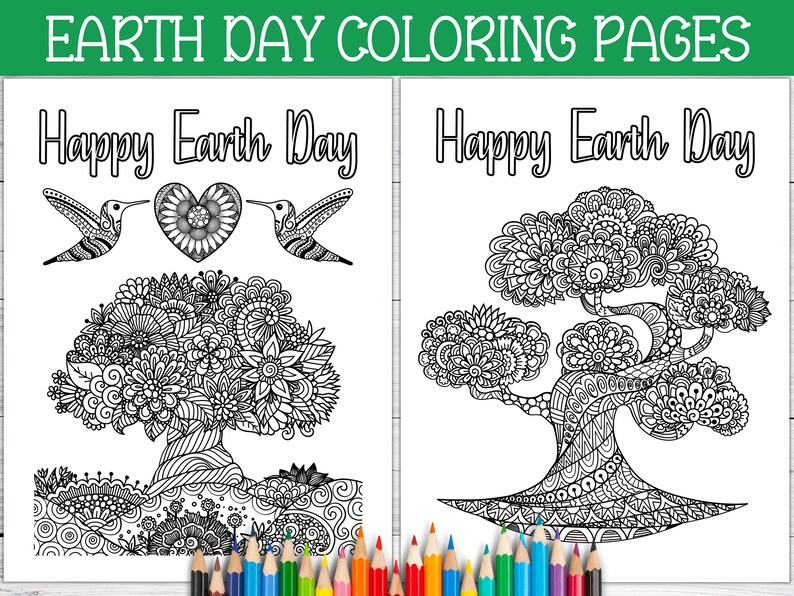 Earth Day Coloring Page Set Instant Download Mandala Tree - Etsy Ireland