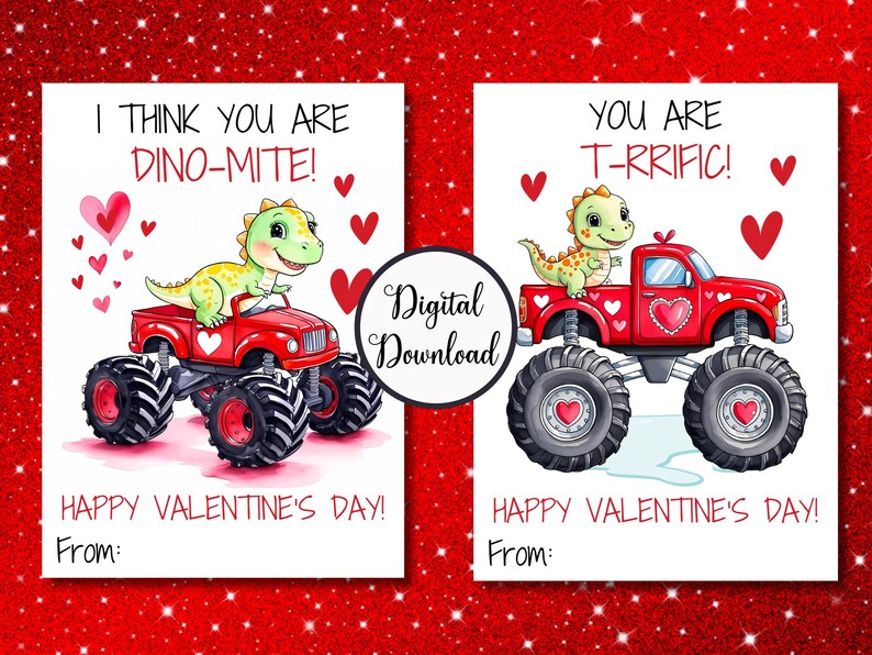 Dinosaur Valentine Cards for Kids, Printable Classroom Valentines, Dino ...