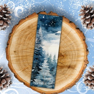 Snowy Forest Bookmark Set of 4, Watercolor Winter Bookmarks, Pine Tree ...