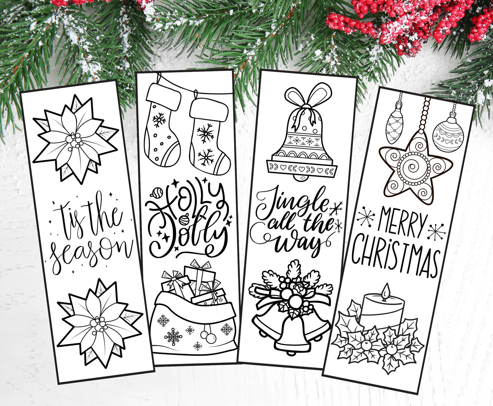 Printable Christmas Coloring Bookmarks Set of 4, Kids Christmas ...