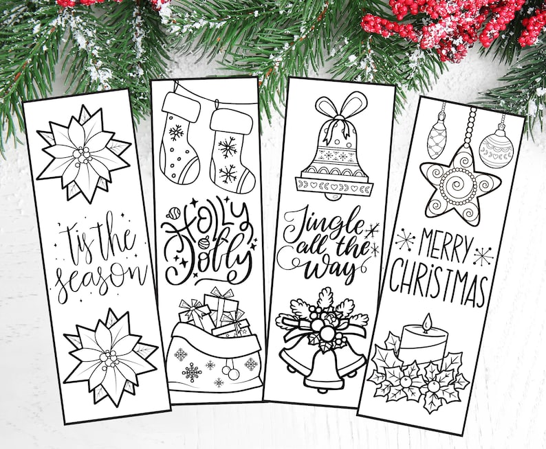 Printable Christmas Coloring Bookmarks Set of 4, Kids Christmas ...