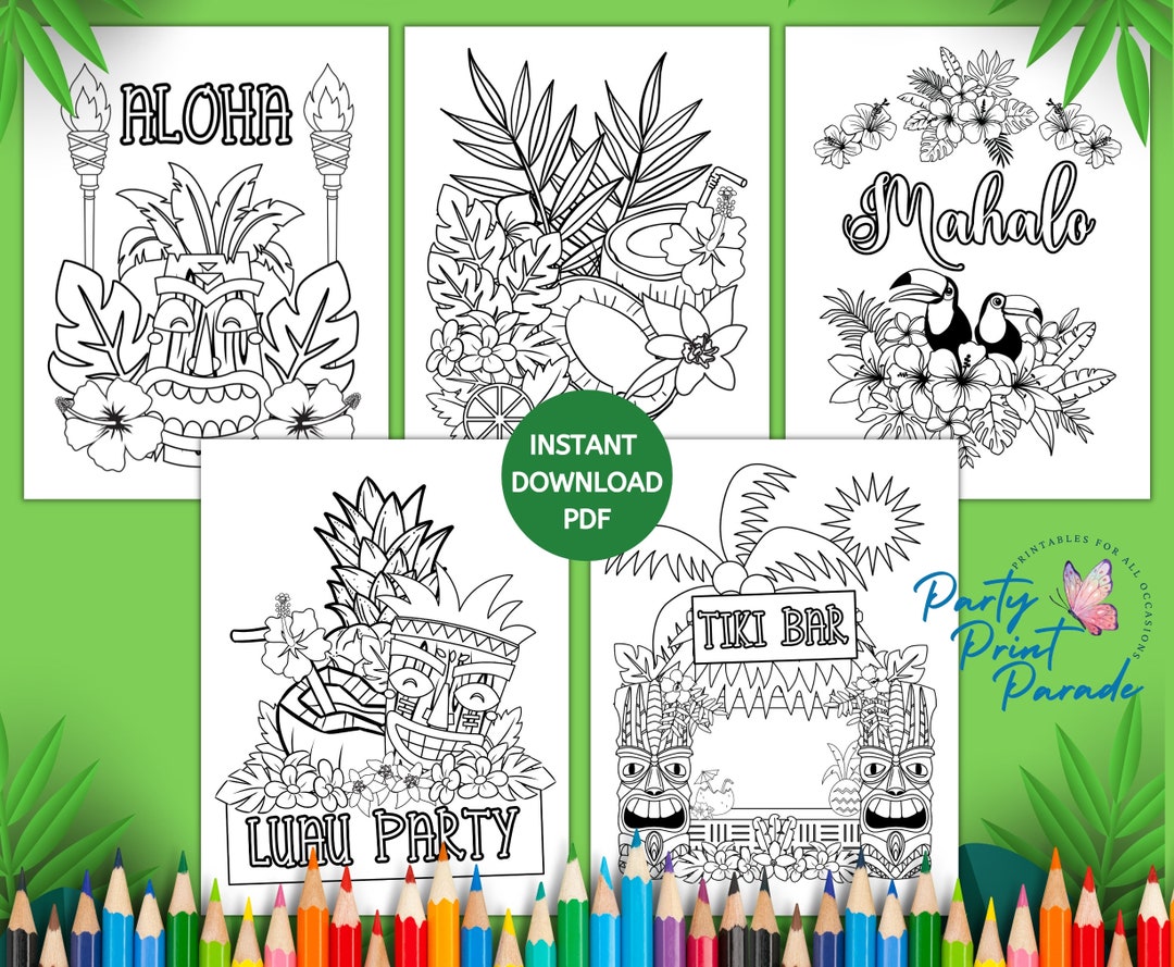 Luau Party Coloring Pages Hawaiian Luau Coloring Pages - Etsy