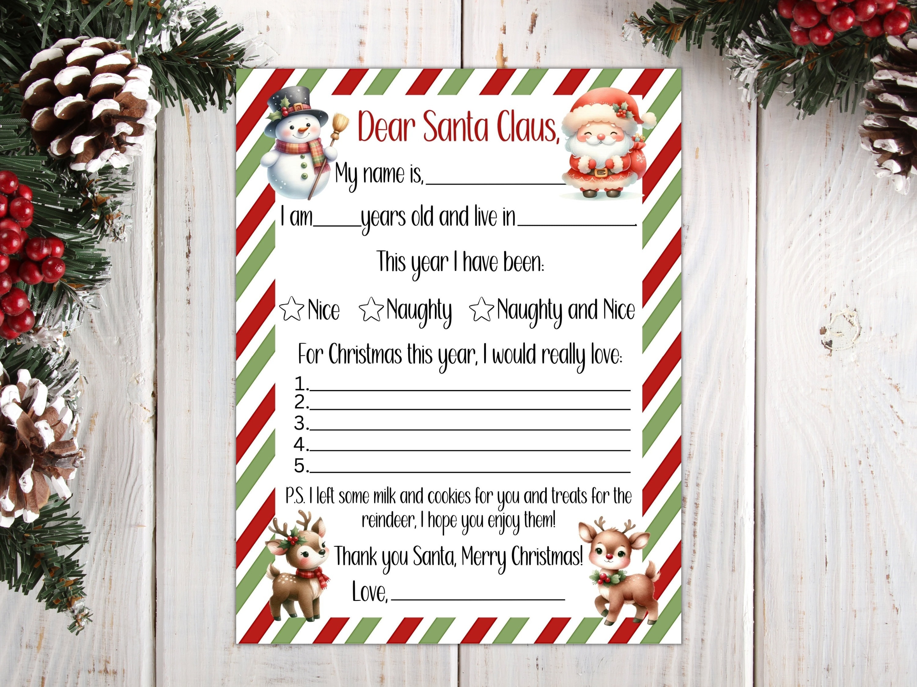 Kids Letter to Santa, Printable Letter to Santa Claus, Kids Christmas ...