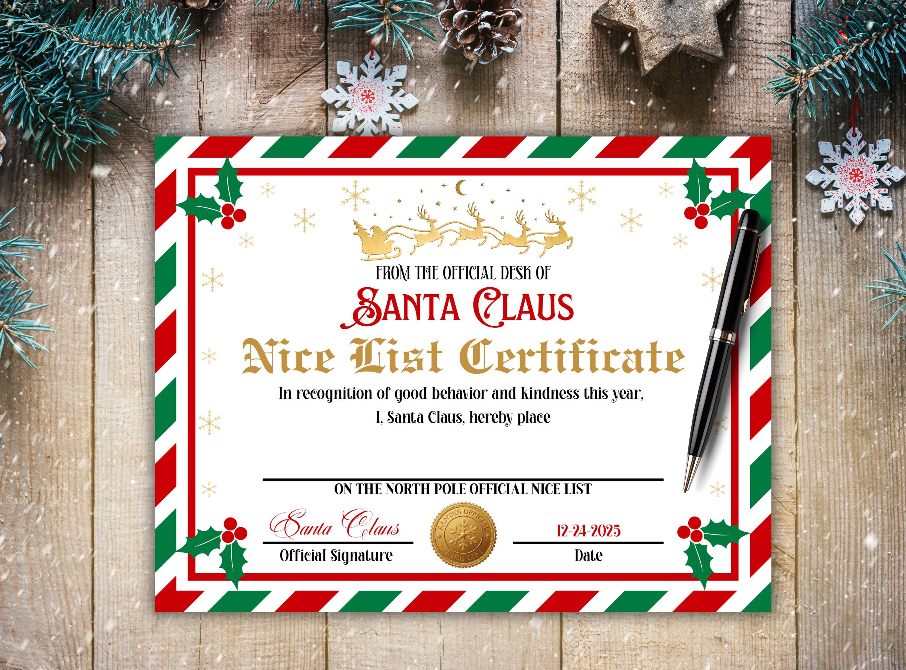 Nice List Certificate From Santa Claus, Santa Nice List Certificate ...