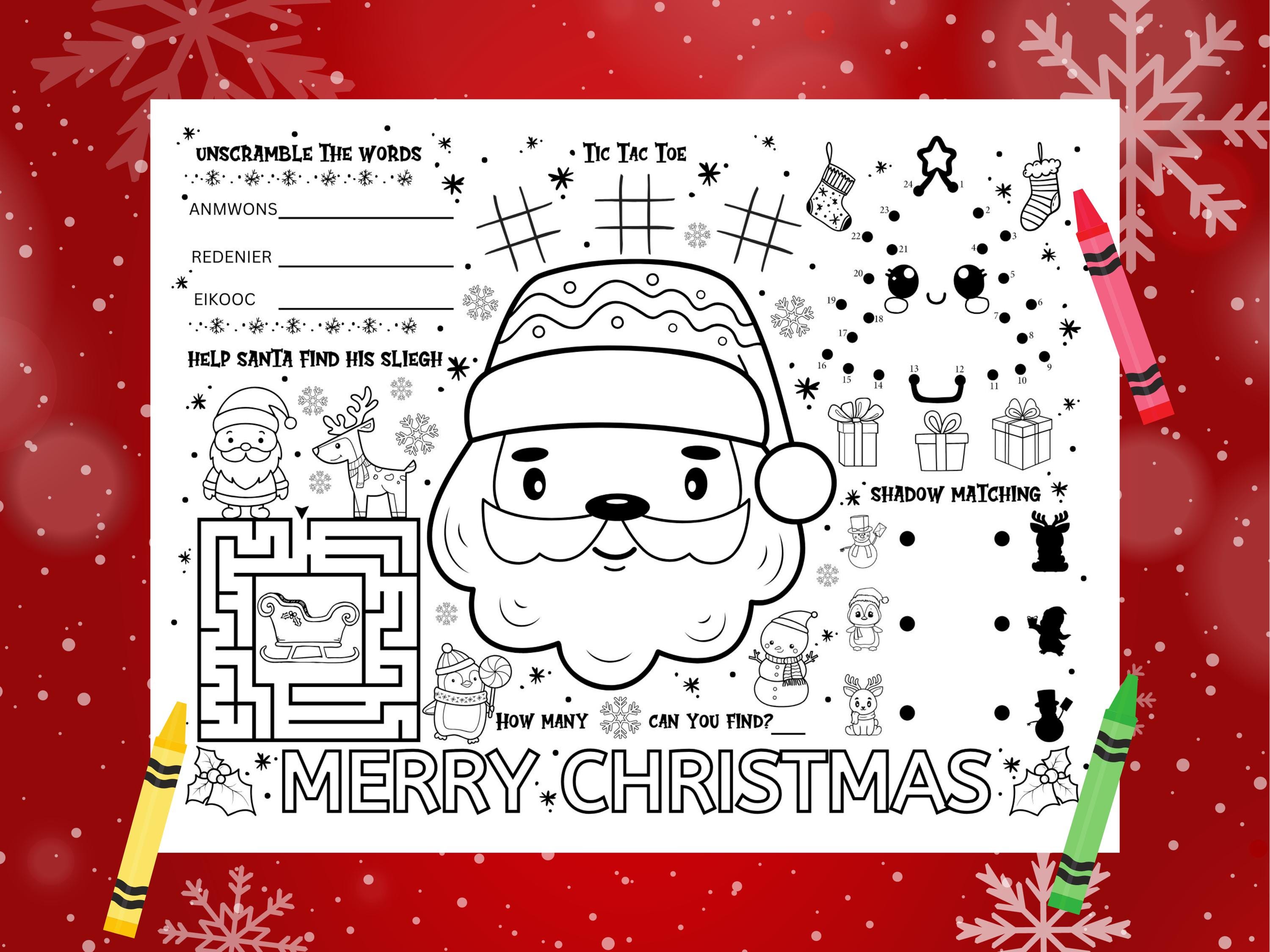 Christmas Activity Placemat, Christmas Coloring Placemat, Christmas ...