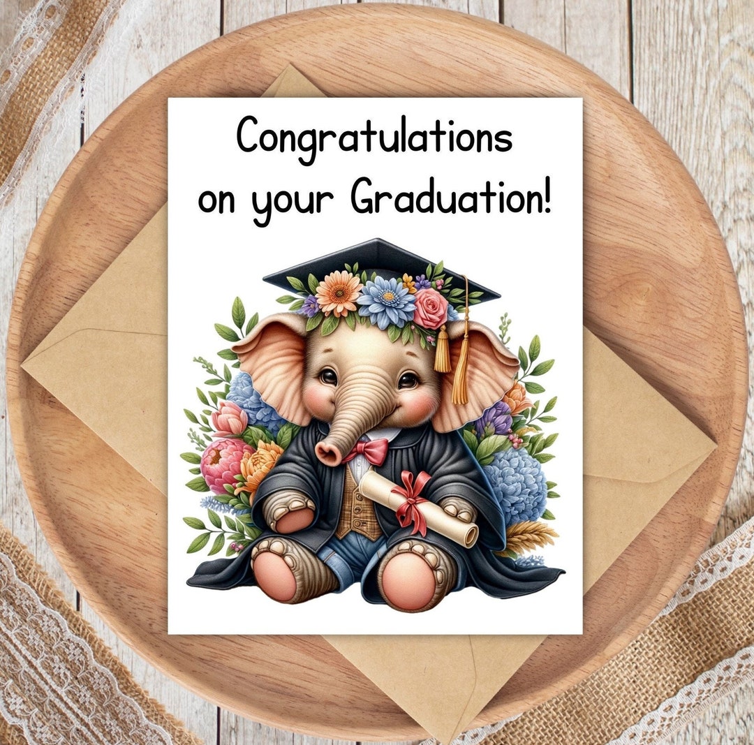 Elephant Graduation Card, High School Graduation Card, College Grad ...