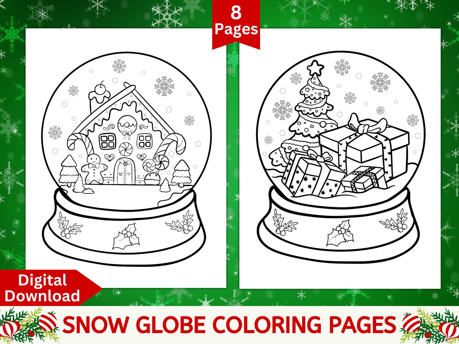 Snow Globe Coloring Pages, Christmas Coloring Pages, Christmas Activity ...