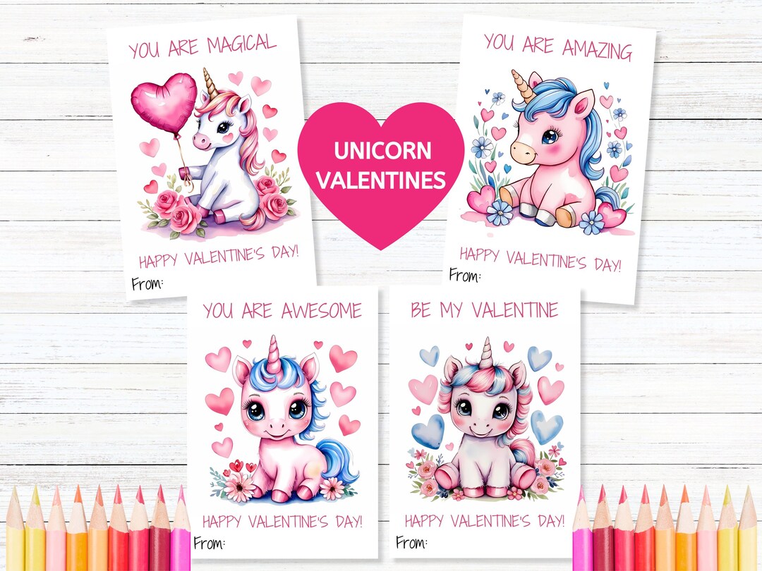 Unicorn Valentine Cards for Kids, Printable Valentine's Day Cards ...