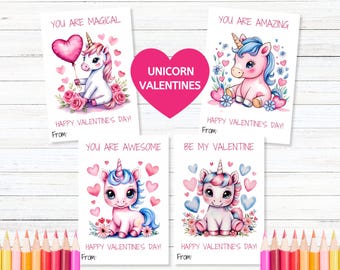 Printable Unicorn Valentine's Day Cards, Unicorn Classroom Valentine's ...