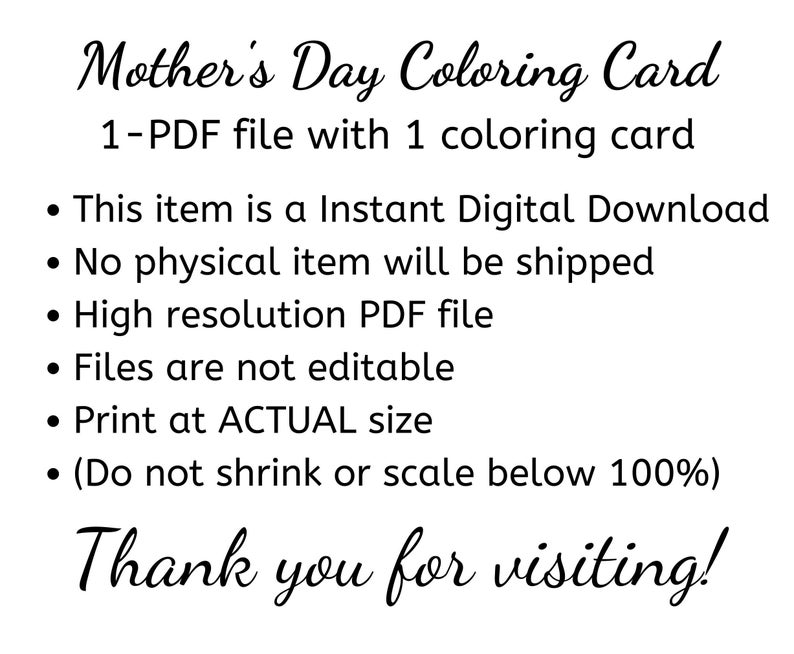 Mother's Day Coloring Card Printable Kids Mother's - Etsy