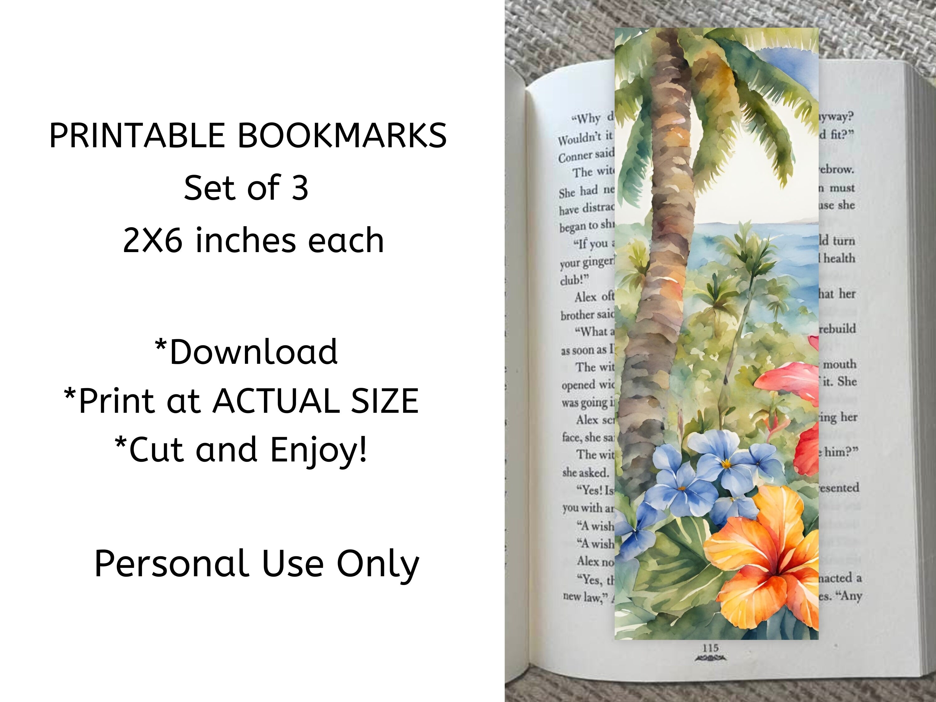Tropical Island Bookmarks, Printable Watercolor Tropical Beach ...