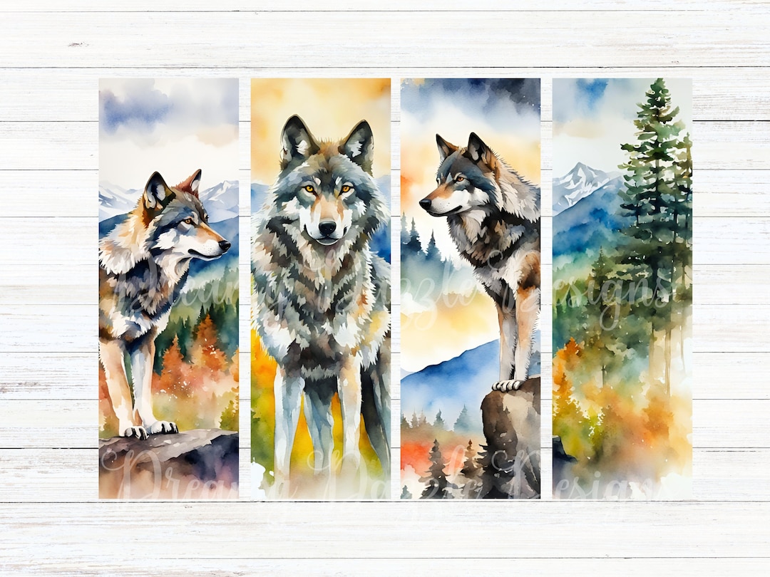 Mountain Wolf Bookmarks, Watercolor Wolf Bookmarks, Nature Lovers, DIY ...