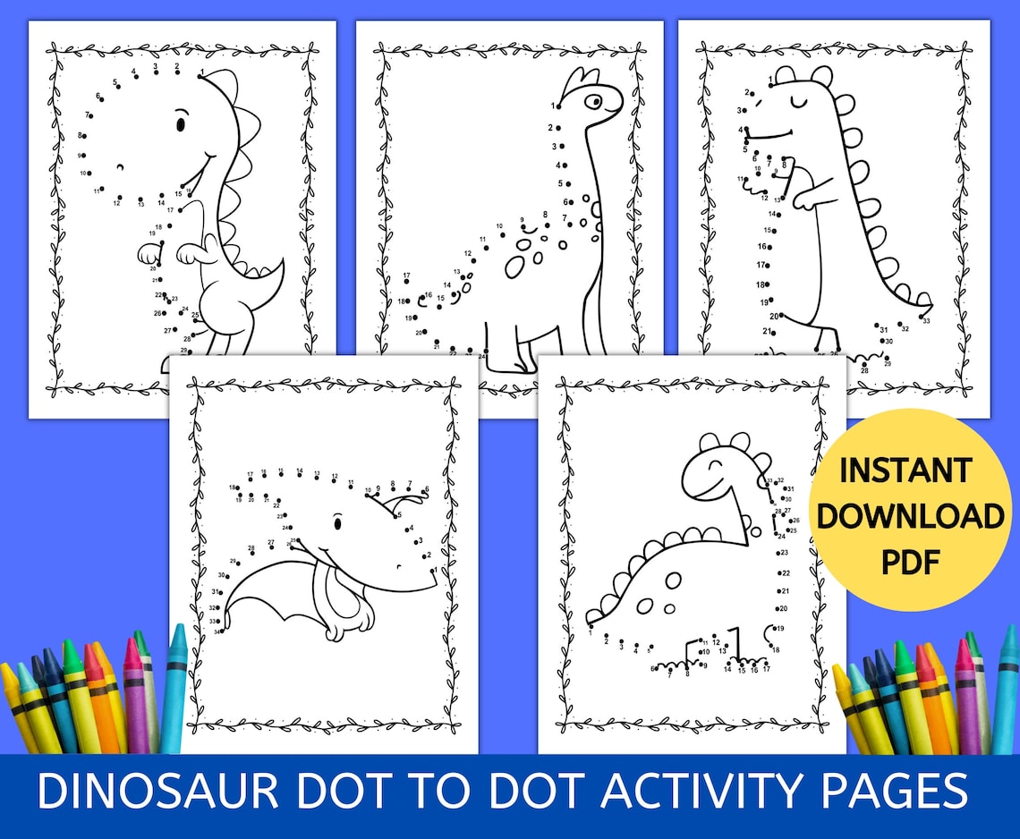 Dinosaur Dot to Dot Activity Pages Kids Dinosaur Coloring - Etsy
