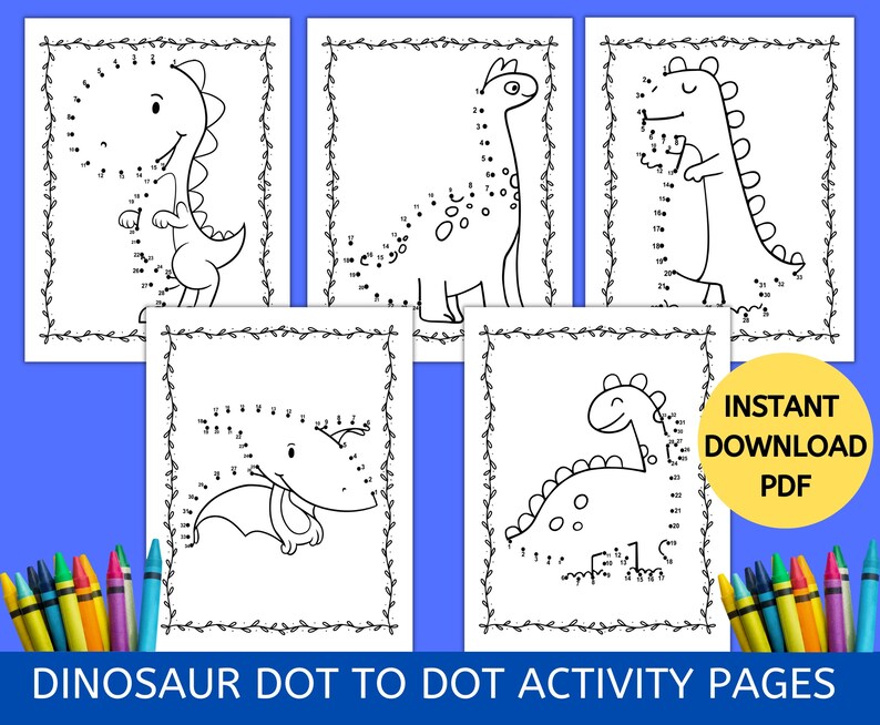 Dinosaur Dot to Dot Activity Pages Kids Dinosaur Coloring - Etsy