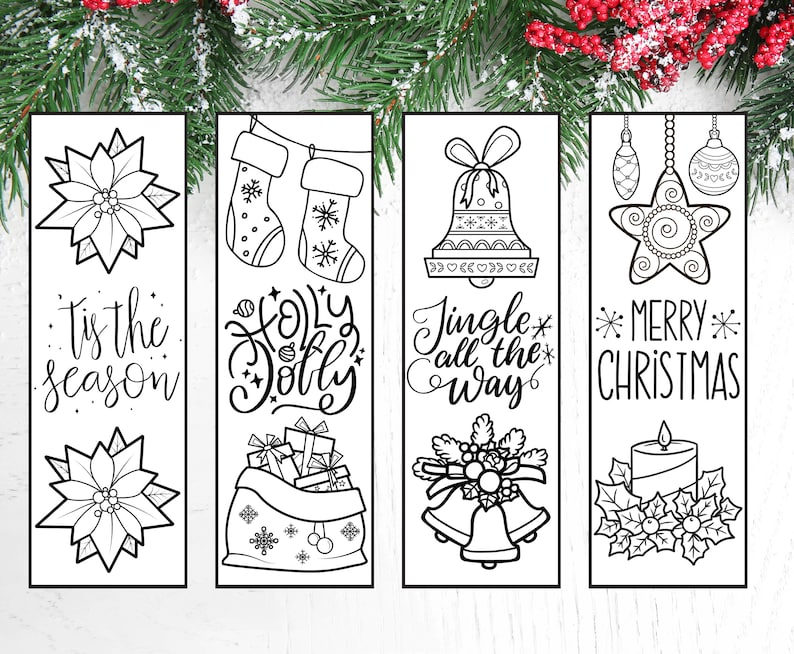 Printable Christmas Coloring Bookmarks Set of 4, Kids Christmas ...