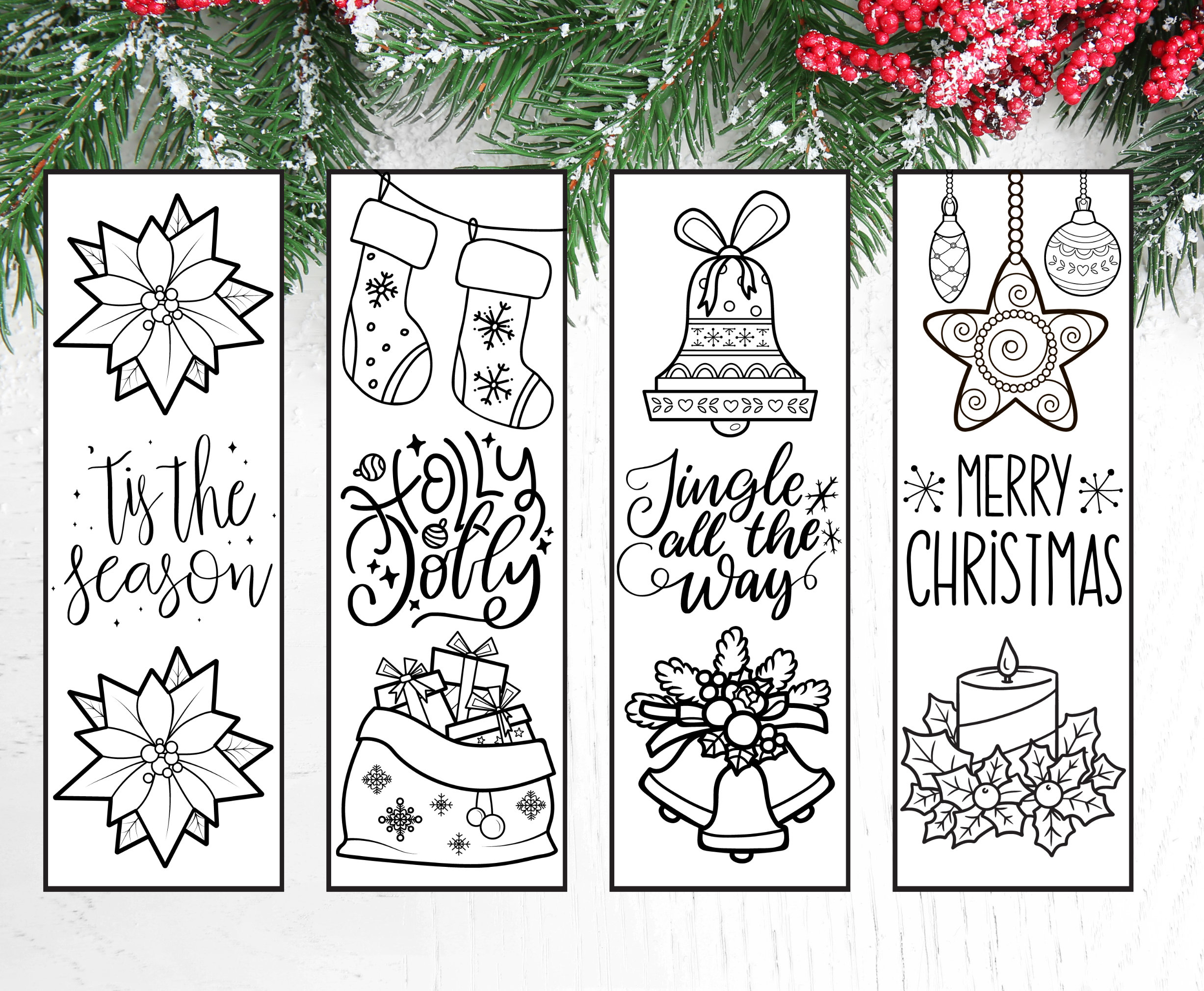 Printable Christmas Coloring Bookmarks Set of 4, Kids Christmas ...