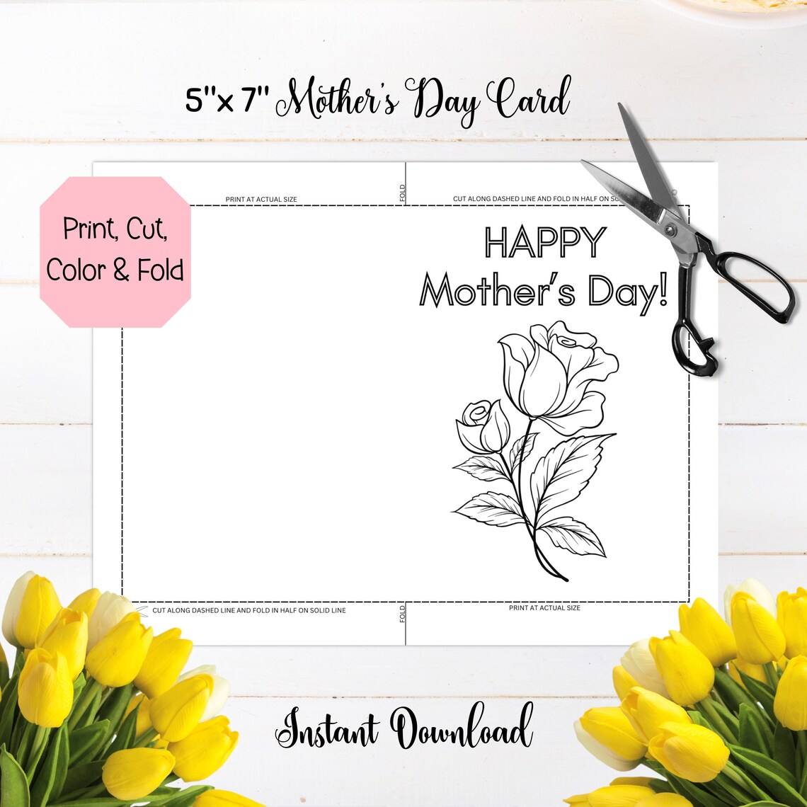 PRINTABLE Mother's Day Card, Mother's Day Coloring Card, Instant ...