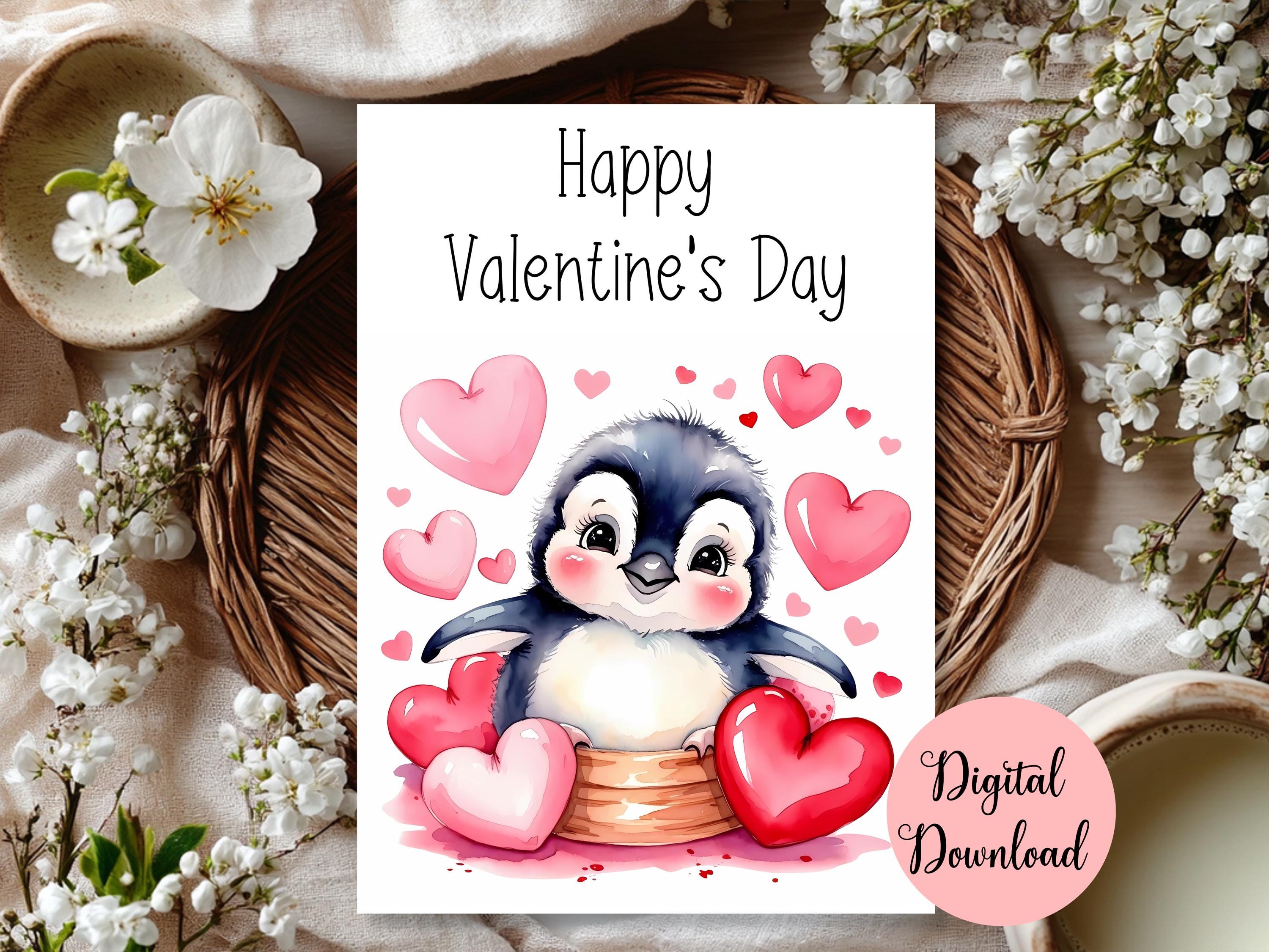 Penguin Valentines Day Card, Printable Valentines Day Card, DIY ...