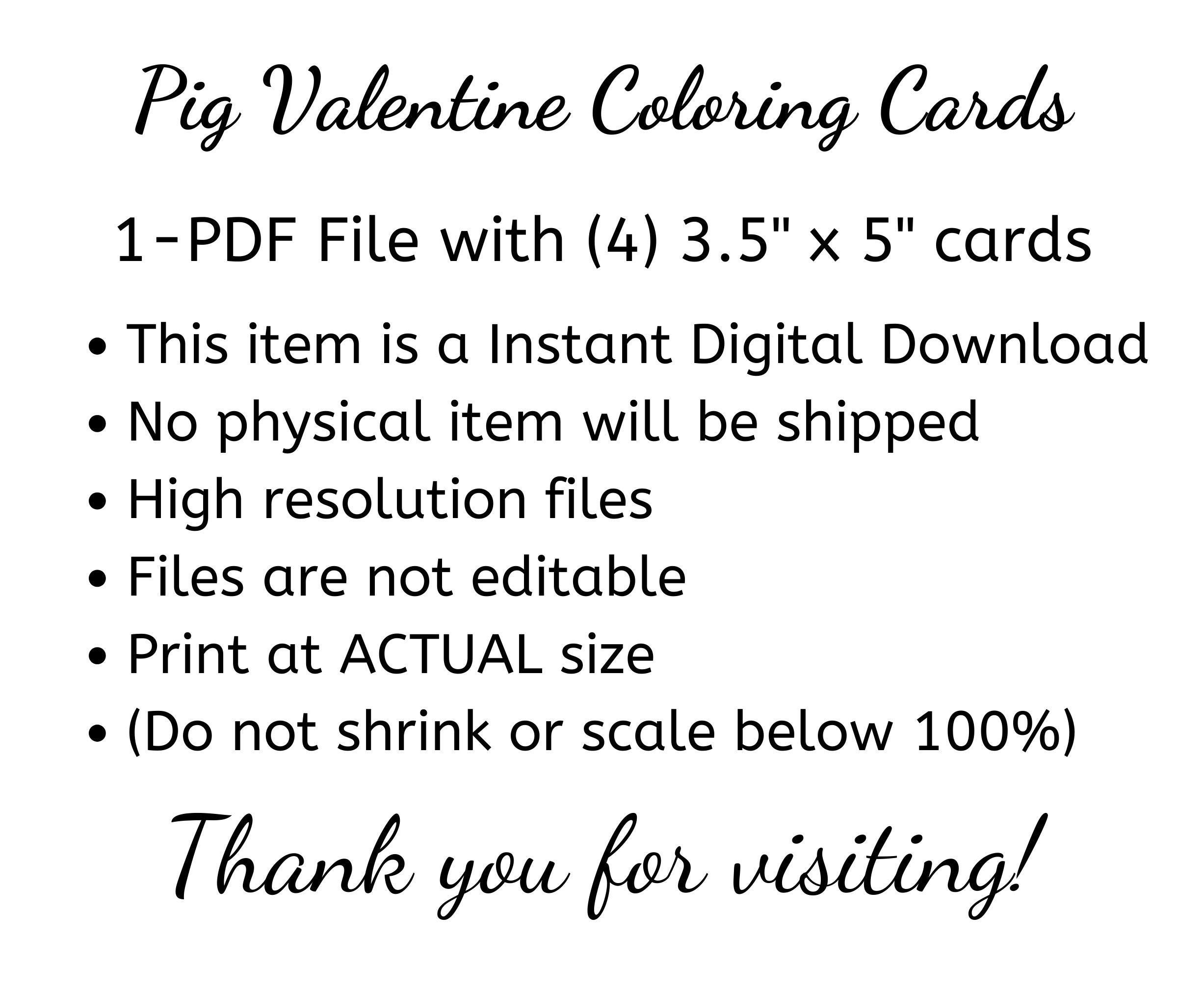 Valentine Coloring Cards, Pig Valentine's Day Cards, Printable ...