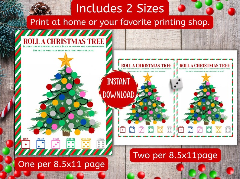 Roll A Tree Christmas Game, Printable Christmas Party Game, Roll A Tree ...