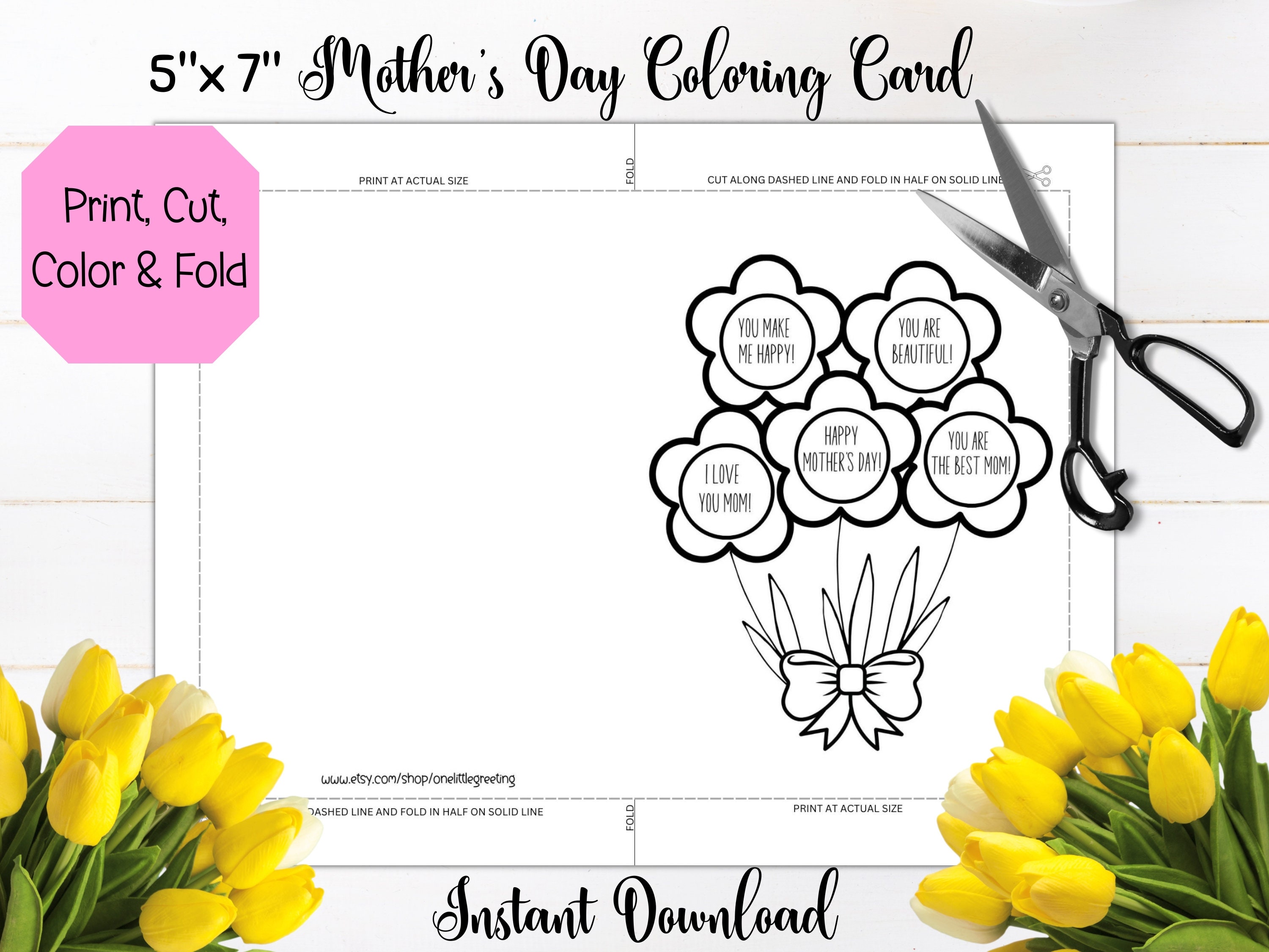 Mother's Day Coloring Card Printable, Kids Mother's Day Coloring Card ...