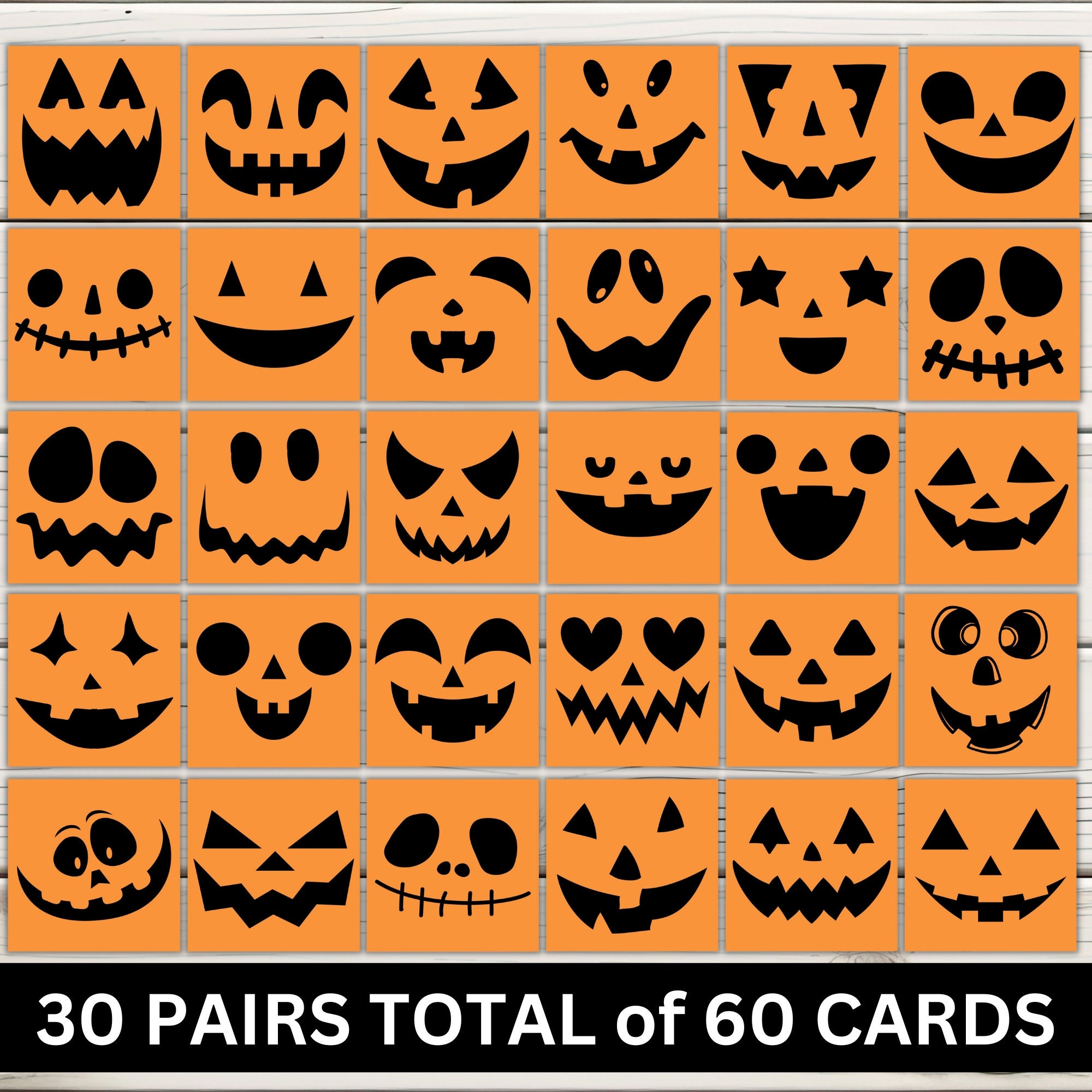 Halloween Memory Game Printable, Halloween Pumpkin Face Memory Match ...