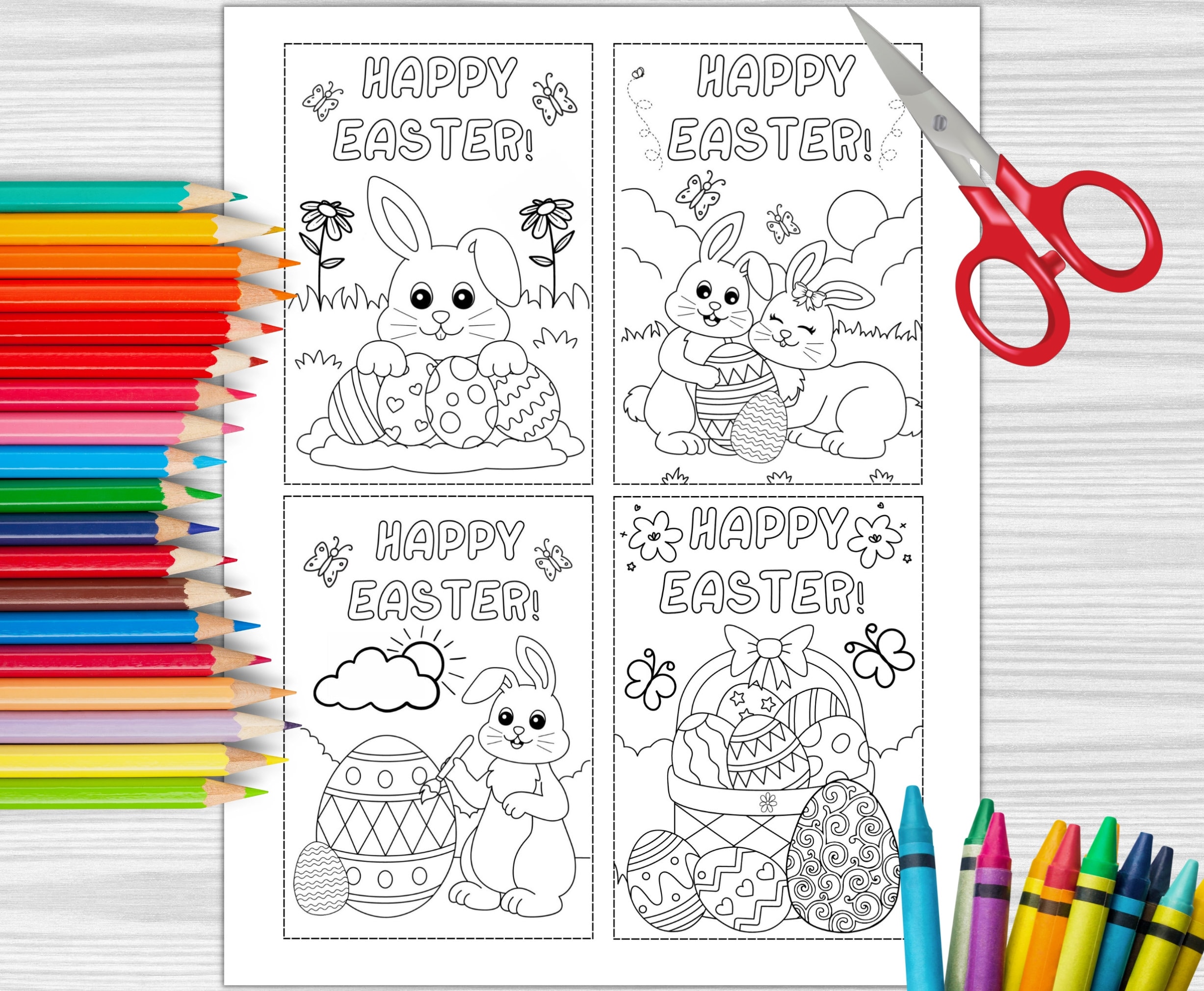Easter Bunny Coloring Cards, Printable Easter Cards, Classroom Easter ...