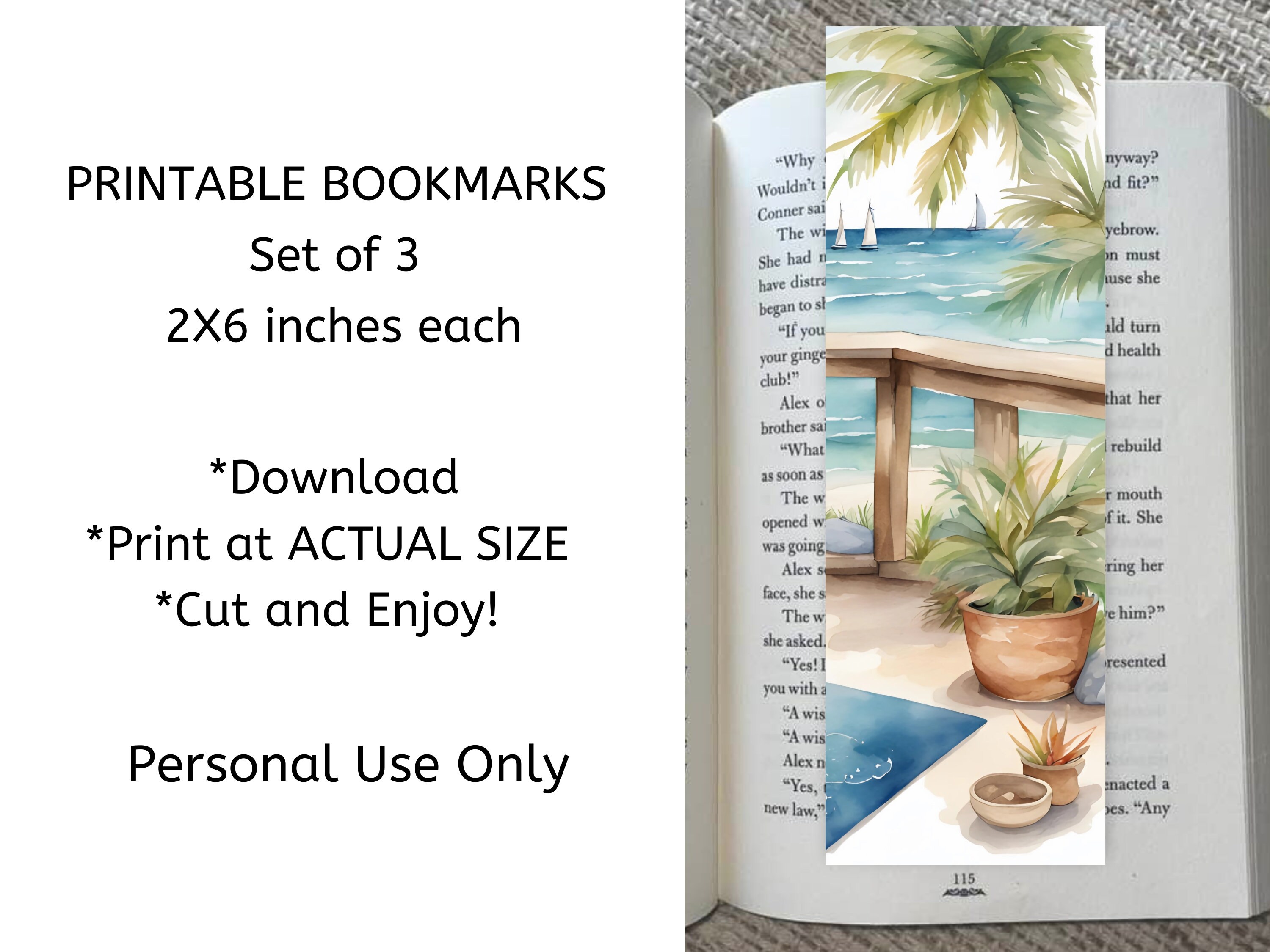 Printable Watercolor Beach Retreat Bookmarks, Serene Ocean Bookmarks ...