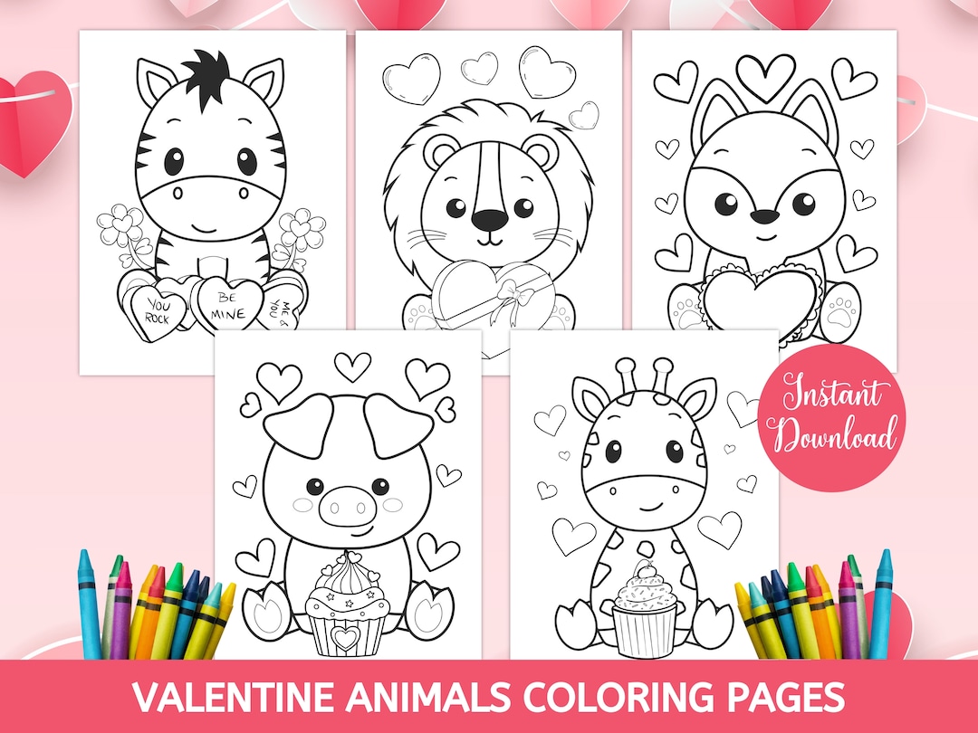 Valentine Animals Coloring Pages, Printable Valentine Coloring Pages ...