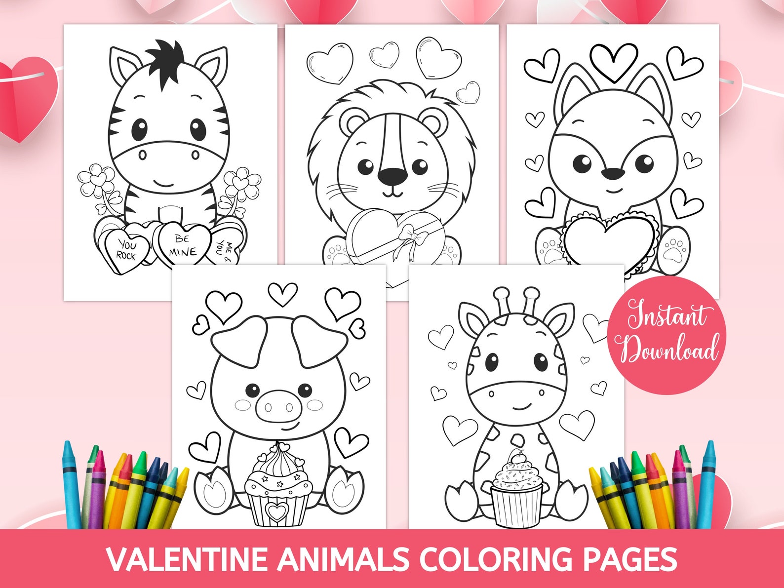 Valentine Animals Coloring Pages, Printable Valentine Coloring Pages ...