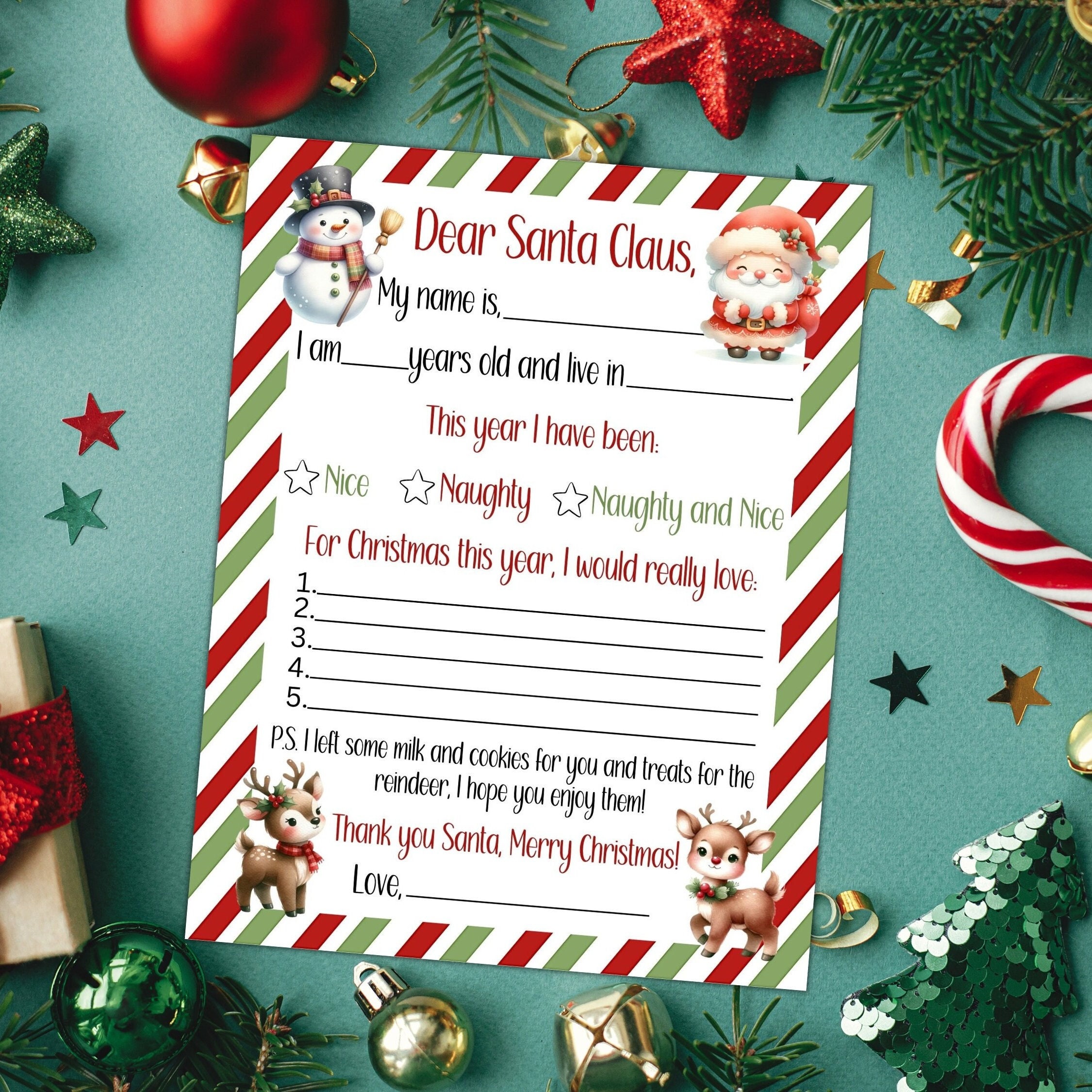 Carta a Santa Imprimible, Carta de Niños a Santa, Querido Santa Claus ...