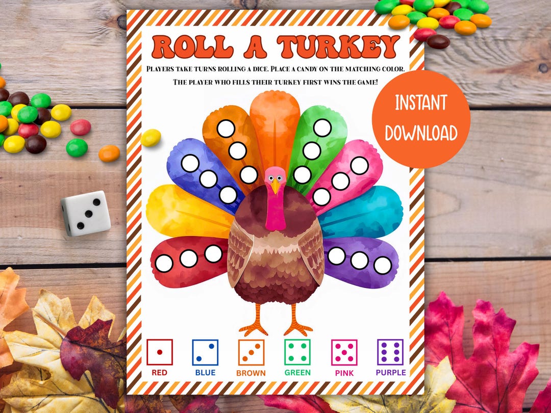 Roll A Turkey Game, Printable Thanksgiving Game, Kids Thanksgiving ...