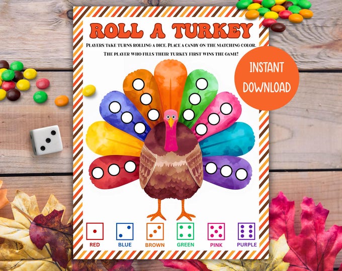 Roll a Turkey Game Printable | Thanksgiving Turkey Game Digital ...
